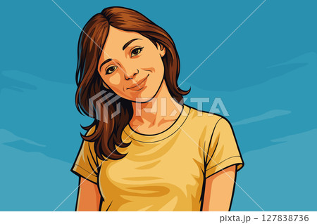Girl tilting head and smiling softly with...のイラスト素材 [127838736] - PIXTA