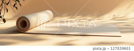 Rolled yoga or pilates mat placed on beige...のイラスト素材 [127839601] - PIXTA