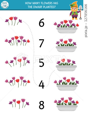 Match the numbers game with garden dwarf. Magic...のイラスト素材 [127856166 ...