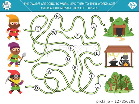Dwarf maze for kids with elf miner, forester,...のイラスト素材 [127856209] - PIXTA