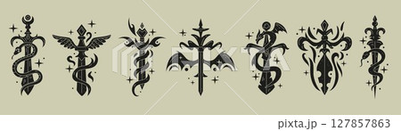 Fantasy sword gothic icon. Occult symbol shape....のイラスト素材 [127857863 ...