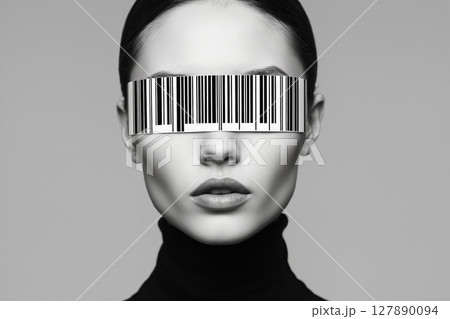 beautiful young woman with a barcode on face....のイラスト素材 [127890094] - PIXTA