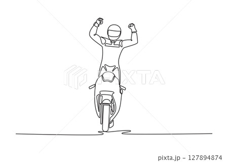 Continuous one line drawing rider standing on...のイラスト素材 [127894874] - PIXTA