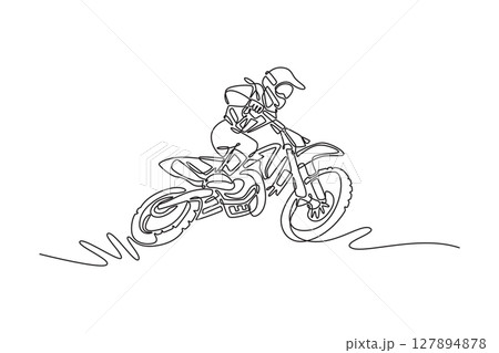 Continuous one line drawing motocross rider in...のイラスト素材 [127894878 ...