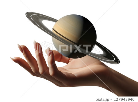 Saturn planet held in human hand, isolated on...のイラスト素材 [127945940] - PIXTA