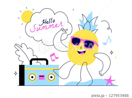 Hello Summer Vector Illustration Featuring the...のイラスト素材 [127953988 ...