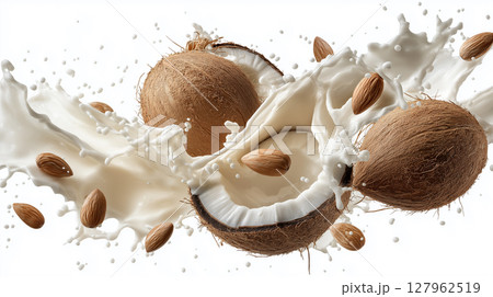Coconut bits splash with milkのイラスト素材 [127962519] - PIXTA