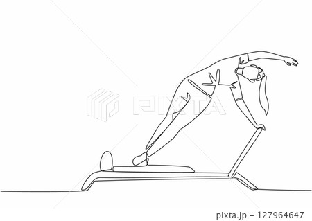 Continuous one line drawing woman posing on...のイラスト素材 [127964647] - PIXTA