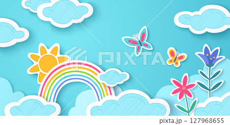 Paper cut rainbow sceneのイラスト素材 [127968655] - PIXTA