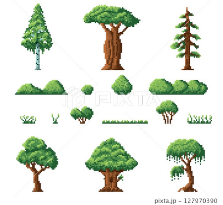 Pixel art bush and trees. Backyard or forest...のイラスト素材 [127970390] - PIXTA