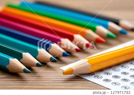 Yellow pencil completing multiple choice test...のイラスト素材 [127971782] - PIXTA