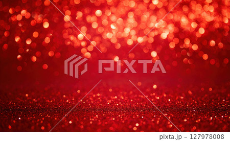 Shimmering red glitter bokeh background creates...のイラスト素材 [127978008 ...