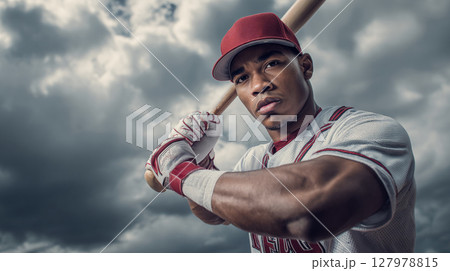 Determined baseball player with bat against...のイラスト素材 [127978815] - PIXTA