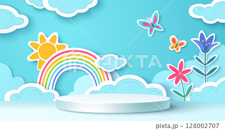 Paper cut rainbow scene with blue skyのイラスト素材 [128002707] - PIXTA