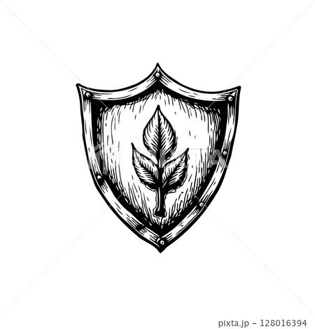 Elegant botanical shield emblem design...のイラスト素材 [128016394] - PIXTA
