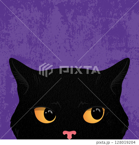 Grumpy black peeking cat. Cat with big yellow...のイラスト素材 [128019204] - PIXTA