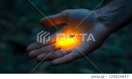 Glowing firefly in hand macro night nature...のイラスト素材 [128024647] - PIXTA