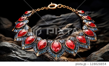 Elegant Ruby Statement Necklace with Layered...のイラスト素材 [128028854] - PIXTA