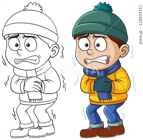 Cartoon Boy Shivering in Winter Clothingのイラスト素材 [128034151] - PIXTA