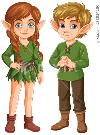 Charming Elf Duo in Green Attireのイラスト素材 [128034180] - PIXTA