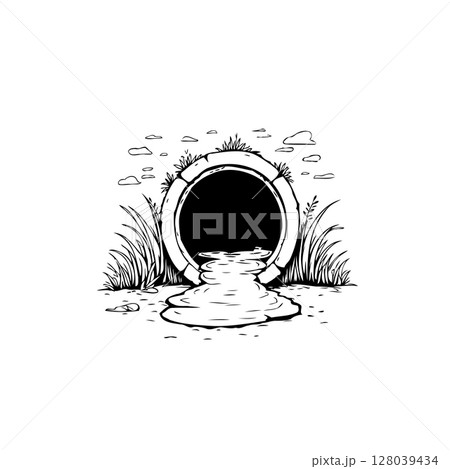 Doodle Drawing of Drainage Pipe with Water...のイラスト素材 [128039434] - PIXTA