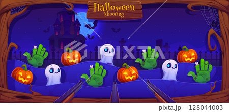 Halloween monsters, hunting carnival shoot game...のイラスト素材 [128044003 ...