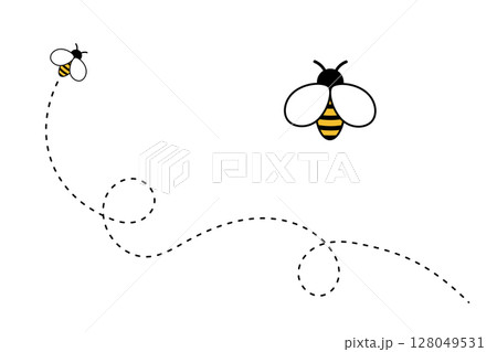Bee on dotted route, bumblebee fly on line...のイラスト素材 [128049531] - PIXTA
