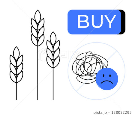 Three wheat stalks beside a crossed-out stress...のイラスト素材 [128052293 ...