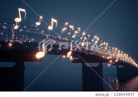 Musical bridge illuminated with shining notes...のイラスト素材 [128054937] - PIXTA