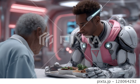 Robotic exoskeleton assisted nurse caring for...のイラスト素材 [128064292] - PIXTA