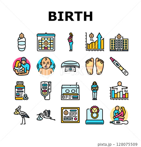 birth pregnancy newborn infant icons set vectorのイラスト素材 [128075509] - PIXTA