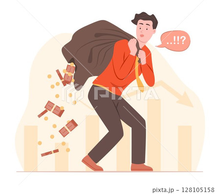 Businessman Carrying Ripped Money Bag and...のイラスト素材 [128105158] - PIXTA