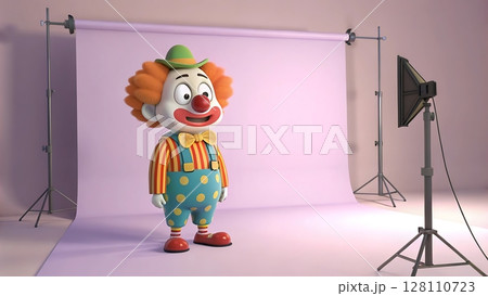 Cheerful Cartoon Clown with Curly Hair and Star...のイラスト素材 [128110723 ...
