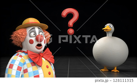 Childlike Clown in Oversized Costume Stares at...のイラスト素材 [128111315 ...