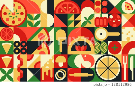 Pizza modern geometric pattern with pizza...のイラスト素材 [128112986] - PIXTA