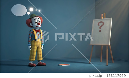 Pensive cartoon clown stares at blank canvas...のイラスト素材 [128117969] - PIXTA