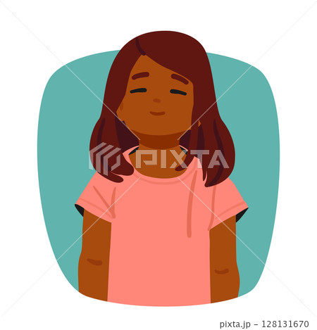 Preschool girl child cartoon character feeling...のイラスト素材 [128131670 ...