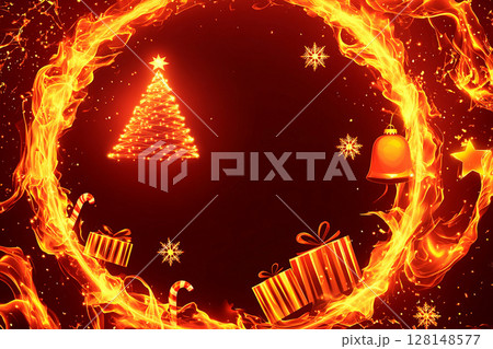 Flame flicker creates a vibrant circular frame...のイラスト素材 [128148577 ...