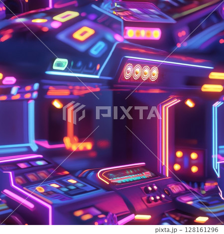 Neon Retro Futuristic Control Panelのイラスト素材 [128161296] - PIXTA