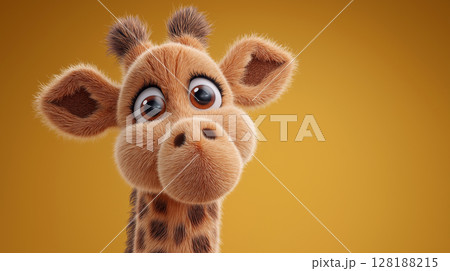 Cute giraffe with big eyes and fuzzy fur stands...のイラスト素材 [128188215 ...