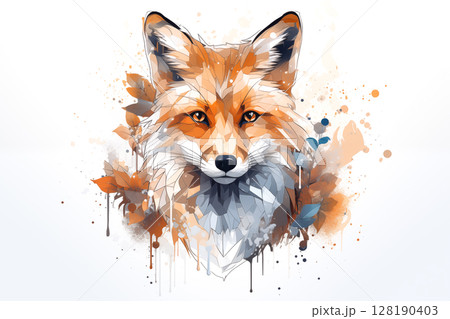 A fox walks looks forward on a white background...のイラスト素材 [128190403 ...