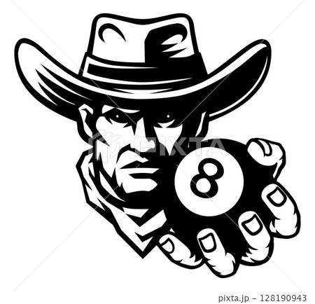 Cowboy Billiards Pool Mascot Holding Billiard Ballのイラスト素材 [128190943 ...