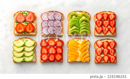 Colorful fruit toast arrangements showcasing...のイラスト素材 [128196281] - PIXTA
