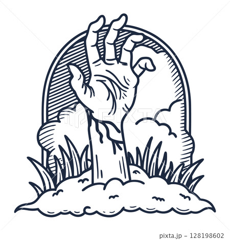 Zombie hand rising from ground, graveyard...のイラスト素材 [128198602] - PIXTA