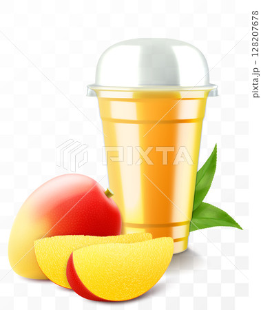Clear plastic cup with mango juice or smoothie....のイラスト素材 [128207678 ...