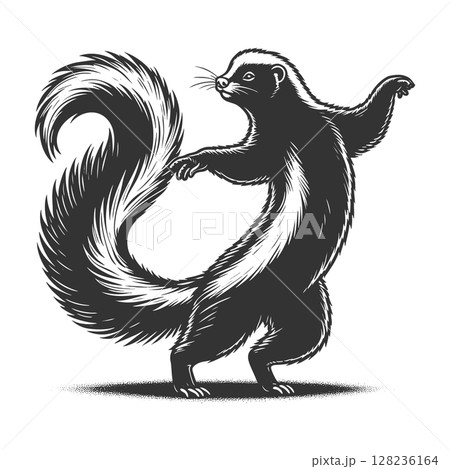 Dancing Skunk engraving sketch raster illustrationのイラスト素材 [128236164 ...