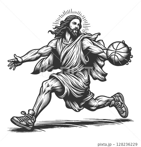 Jesus Playing Basketball vector illustrationのイラスト素材 [128236229] - PIXTA