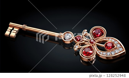 Vintage Ruby Key Pendant Necklace with Floral...のイラスト素材 [128252948] - PIXTA