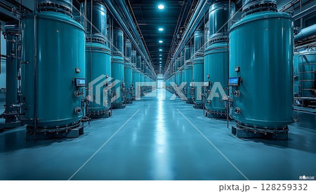 Teal industrial tanks in a modern factory settingのイラスト素材 [128259332 ...