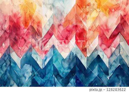 Watercolor chevron pattern with alternating...のイラスト素材 [128283622] - PIXTA